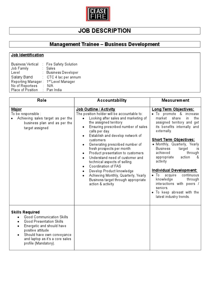 JD - Management Trainee | PDF | Sales | Microeconomics