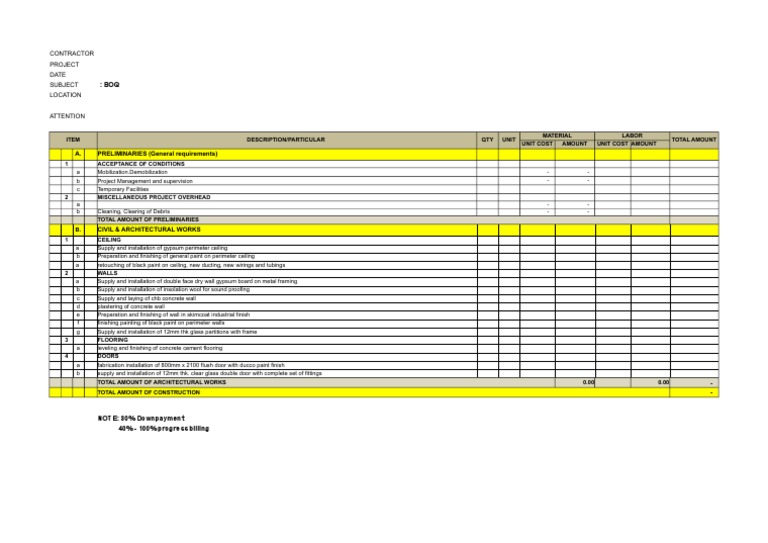 Sample Lump Sum Quotation | Wall | Concrete