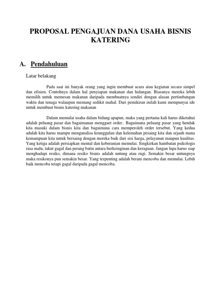 Contoh Proposal Pengajuan Dana Usaha Bisnis Katering | PDF