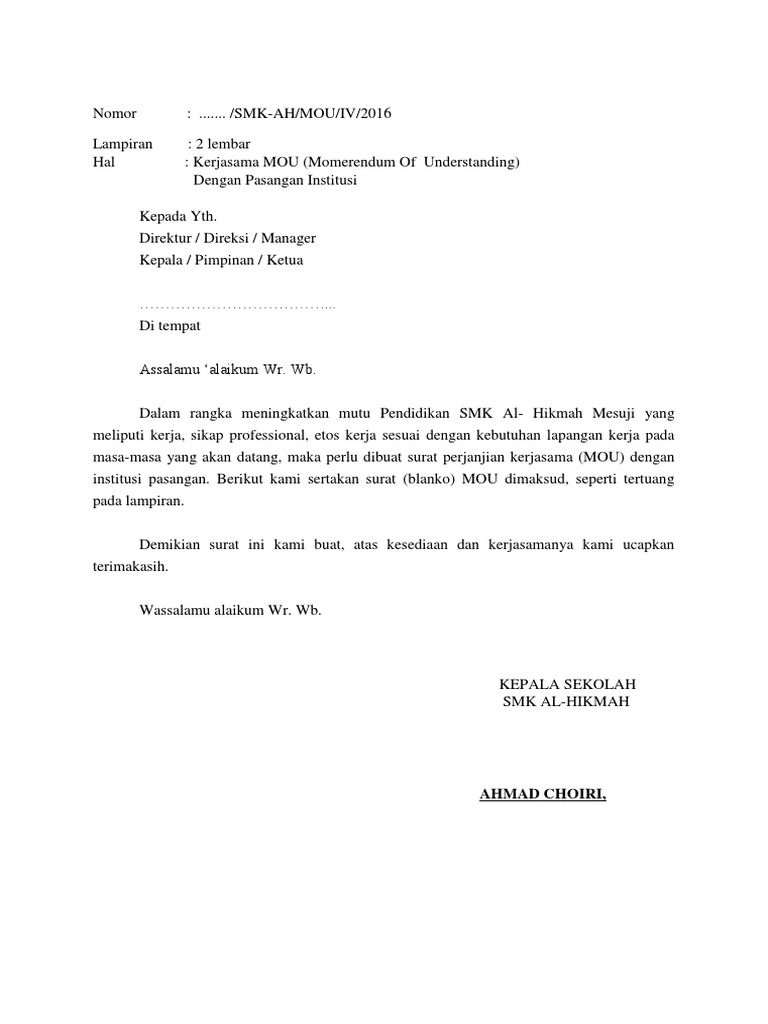 Contoh Mou Sekolah Dengan Dudi | PDF | Karier & Perkembangan