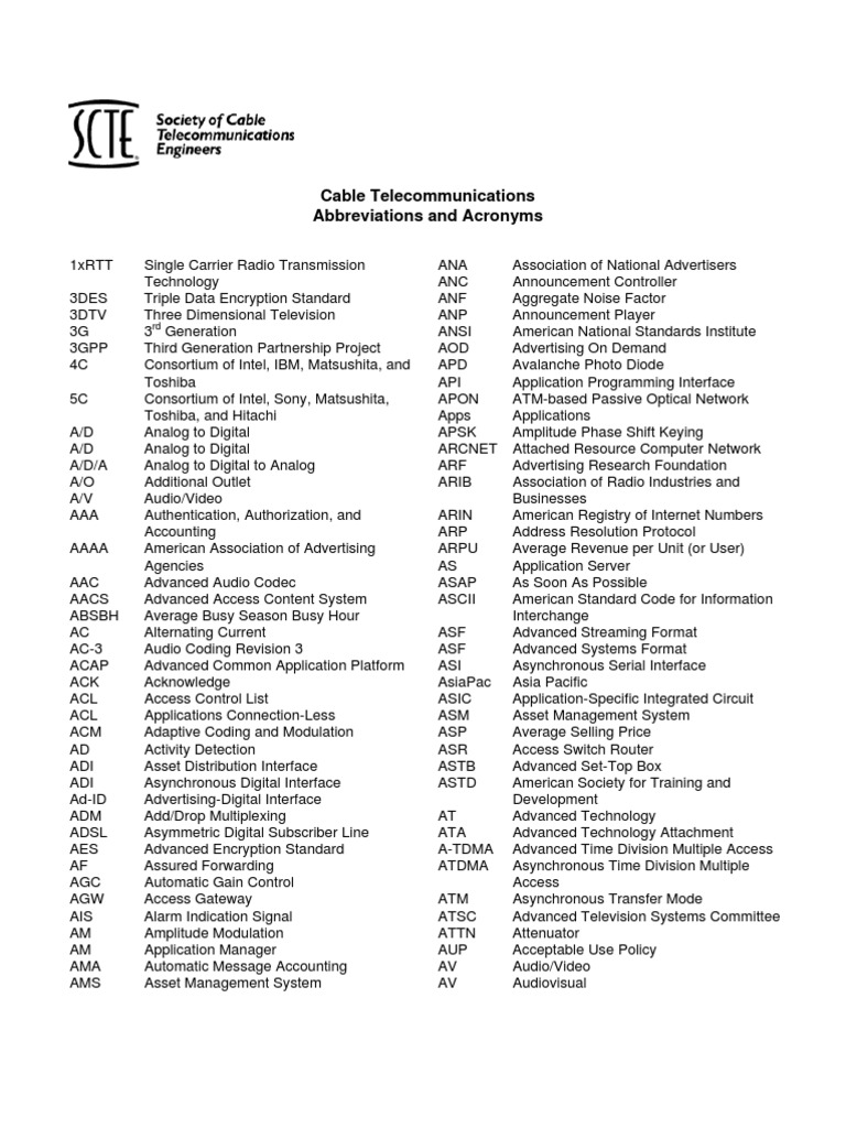 Cable Telecommunications Acronyms | PDF | Fiber To The X | Computer Network