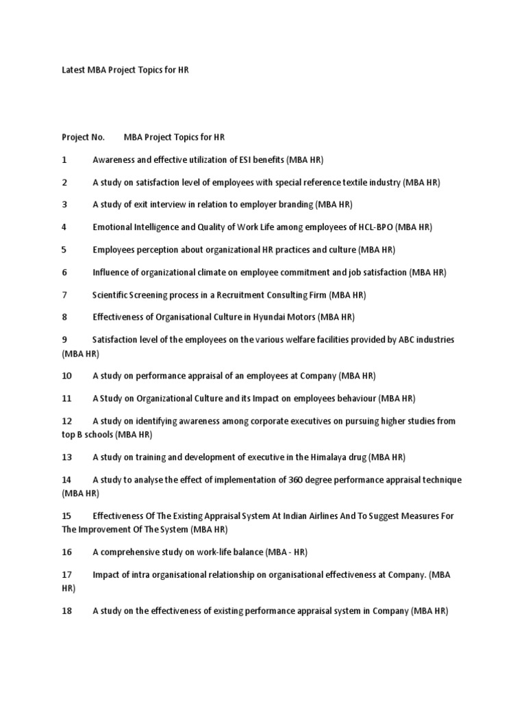 MBA Project Topics For HR | PDF | Performance Appraisal | Employment