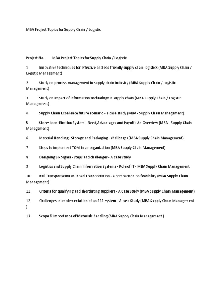 MBA Supply Chain Project Ideas | PDF
