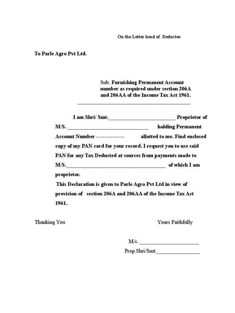 Letter For PAN Declaration | PDF