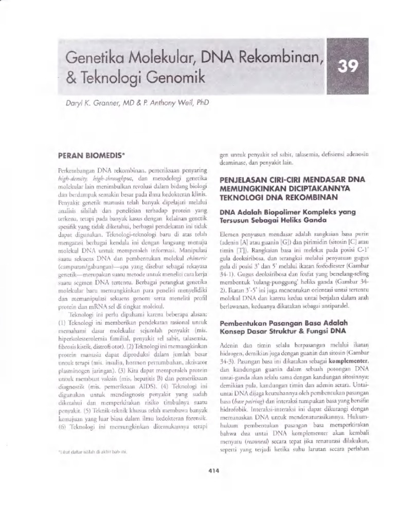 Bab 39. Genetika Molekular, DNA Rekombinan, & Teknologi Genomik PDF | PDF