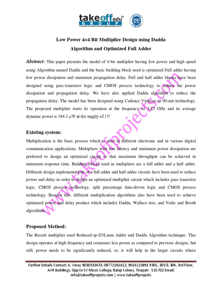 Low Power 4×4 Bit Multiplier Design Using Dadda | PDF | Cmos | Computer Hardware