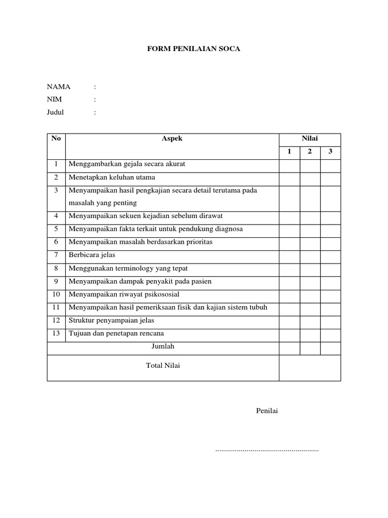 Form Penilaian Soca | PDF