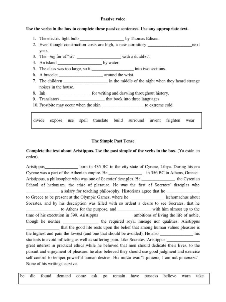 Exercises II Passive Voice - Past Tense - Modals | PDF | Socrates | Verb