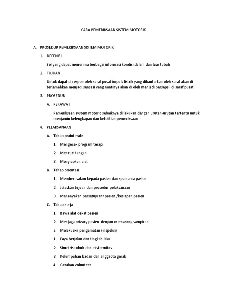 Cara Pemeriksaan Sistem Motorik | PDF
