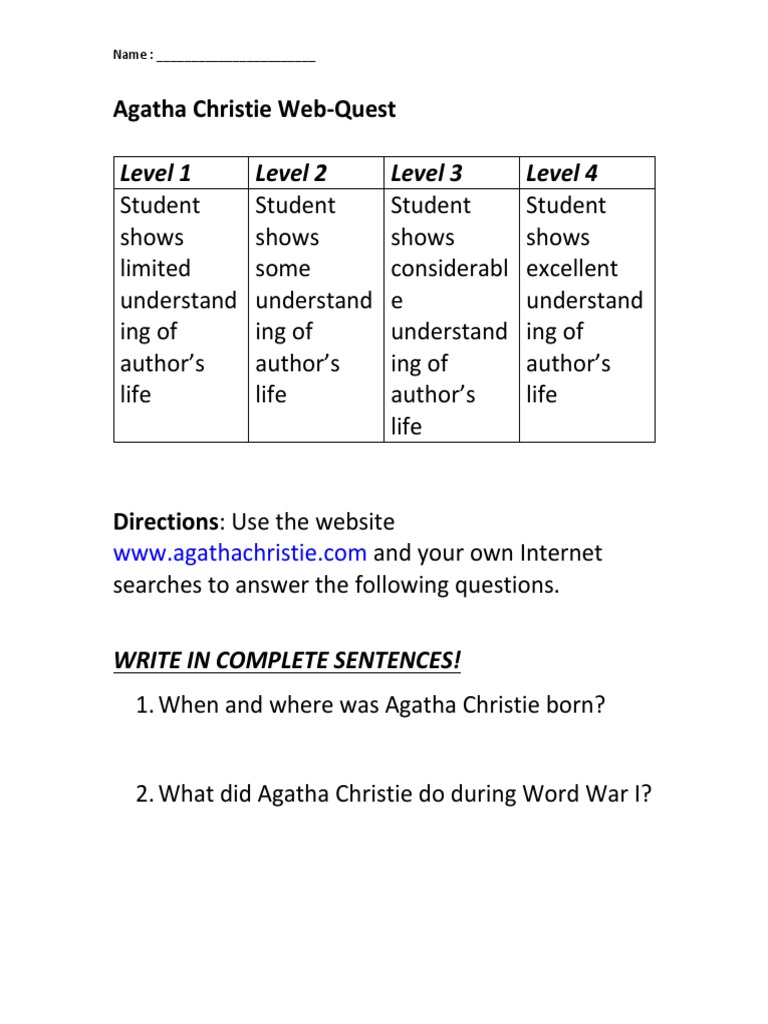 Agatha Christie Web-Quest Guide | PDF