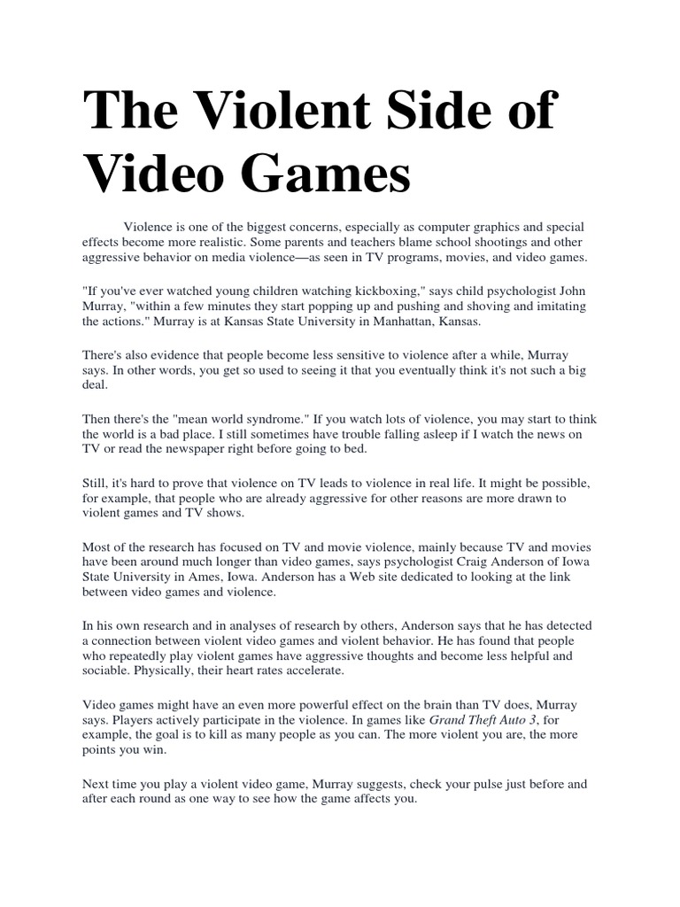 The Violent Side of Video Games | PDF | Video Games | Violence