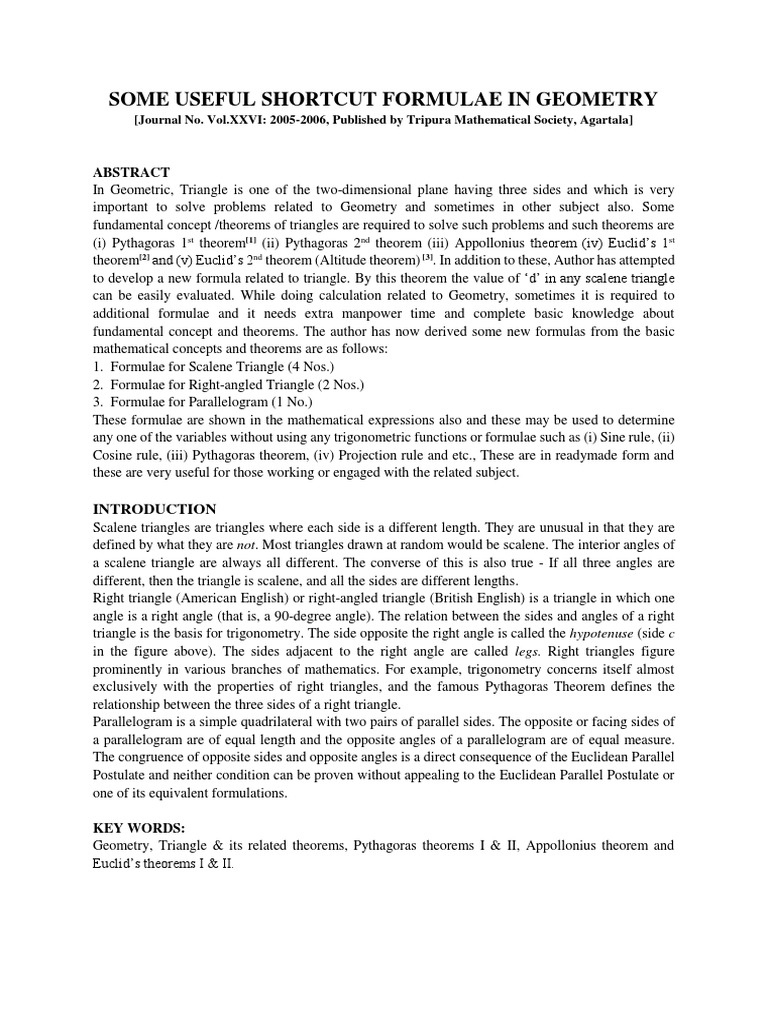 Some Useful Shortcut Formulae in Geometry PDF | PDF | Triangle ...