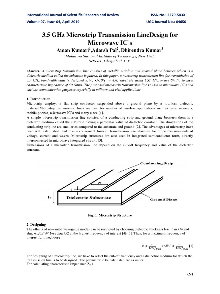 3.5 GHZ Microstrip Transmission Line Design For Microwave IC's | PDF ...