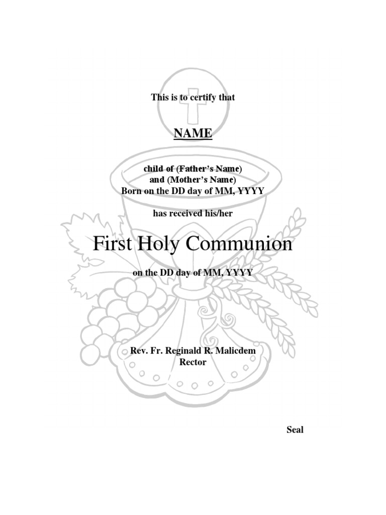 First Communion Certificate - Template | PDF | Religion & Spirituality
