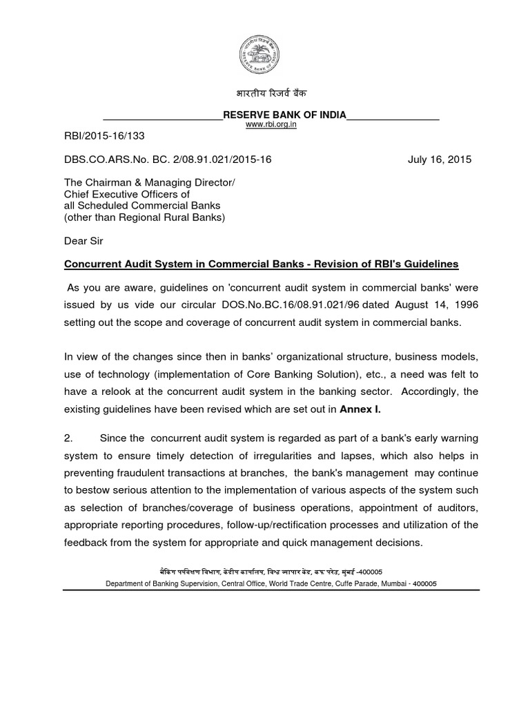 Concurrent Audit Process | PDF | Audit | Reserve Bank Of India