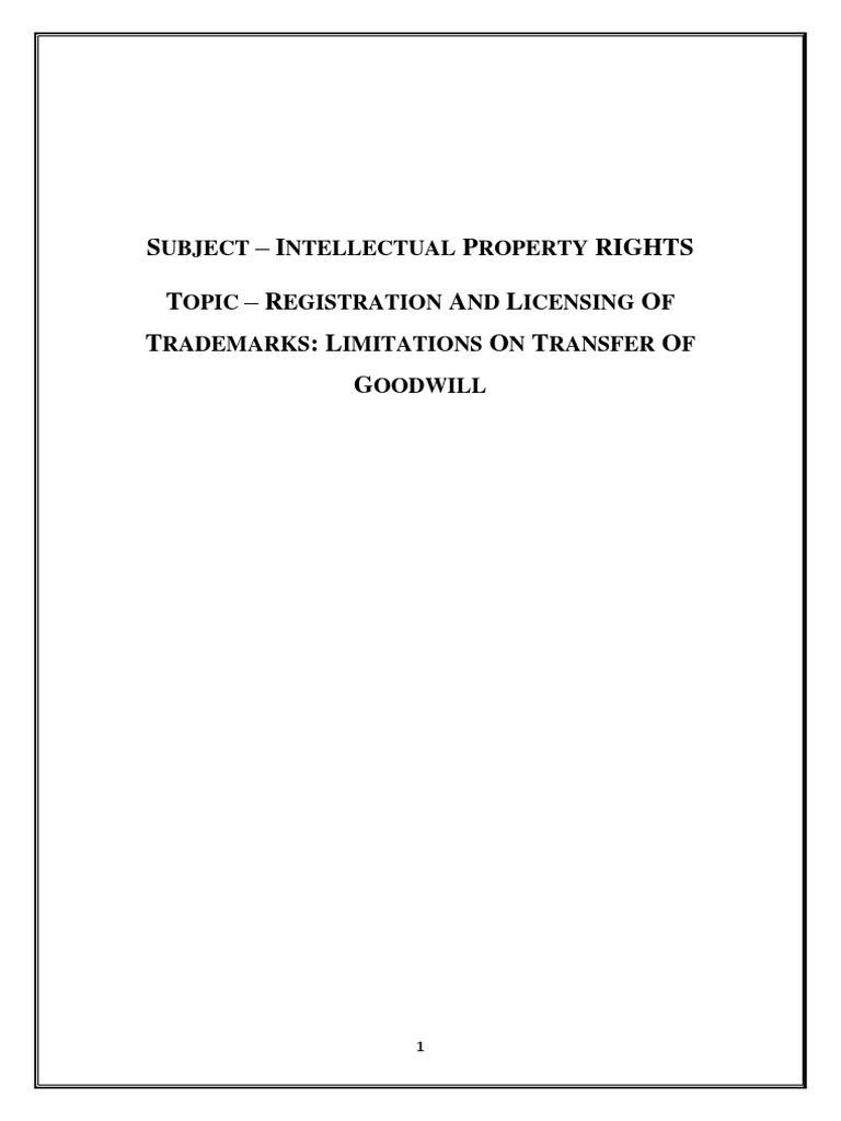 Registration and Licensing of Trademarks: Limitations On Transfer of ...