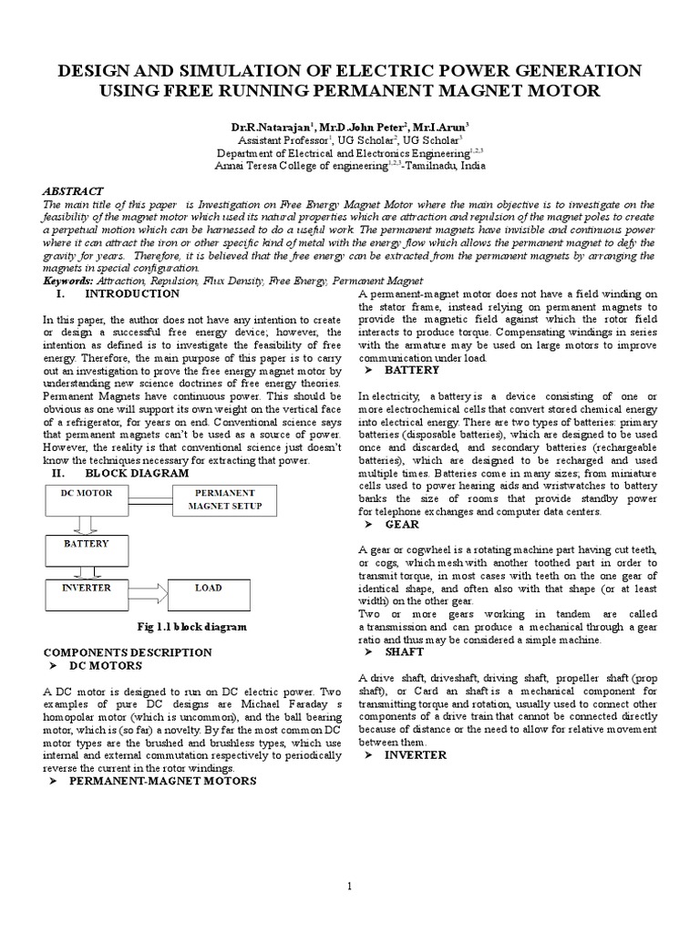 Free Energy Generation | PDF | Electric Motor | Gear
