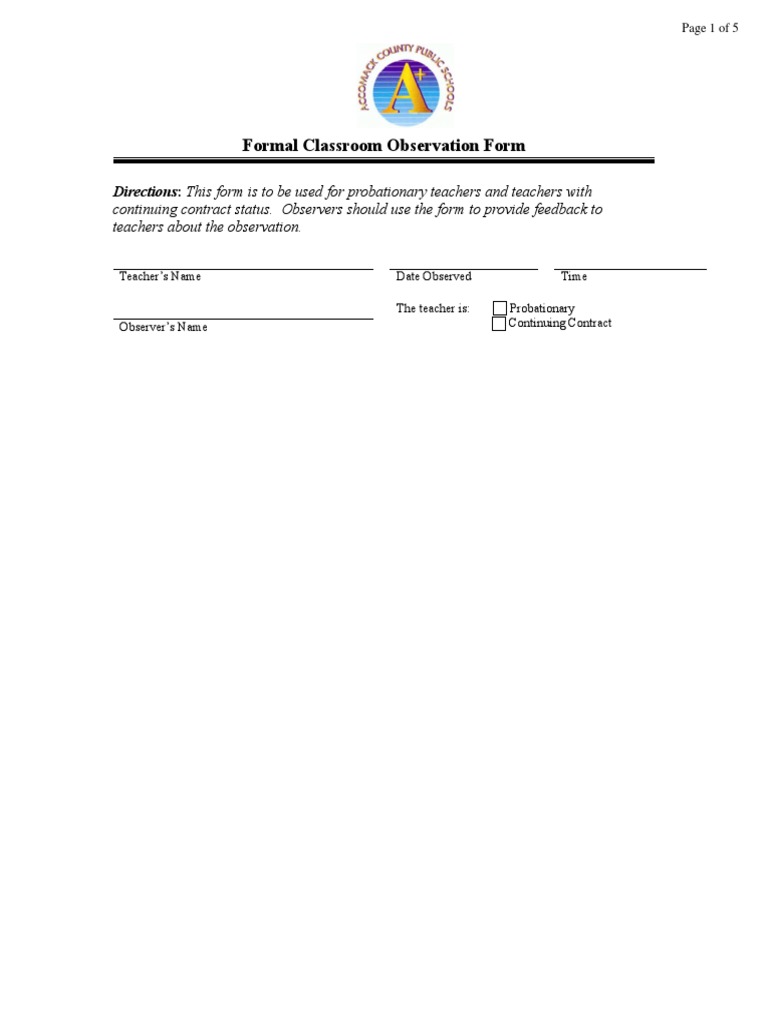 Formal Classroom Observation Form | Download Free PDF | Differentiated ...