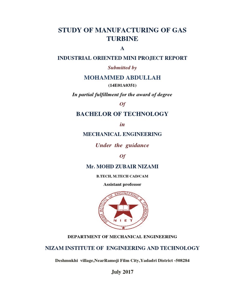 Study of Manufacturing of Gas Turbine | PDF | Gas Turbine | Internal ...