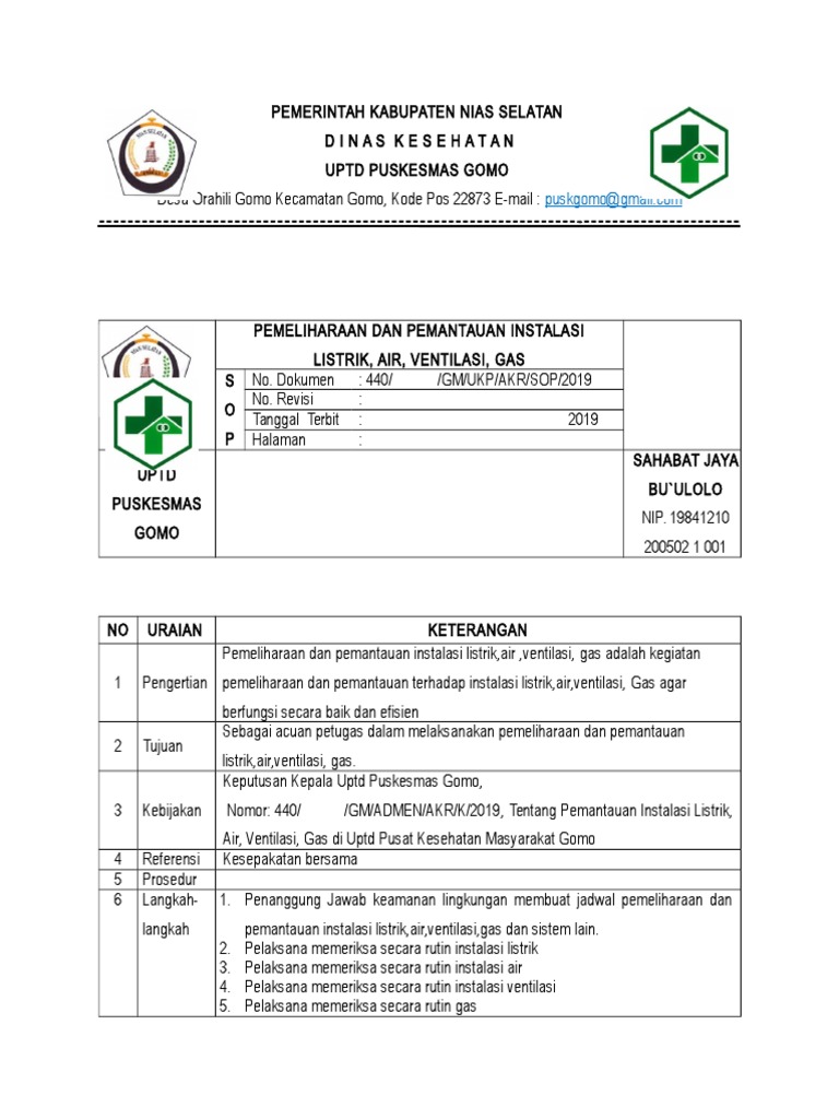Sop Listrik Puskesmas | PDF