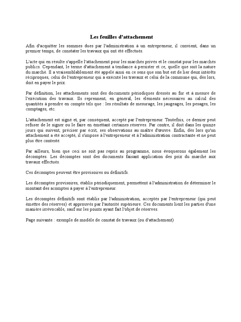 Modèle d'attachement des travaux | PDF