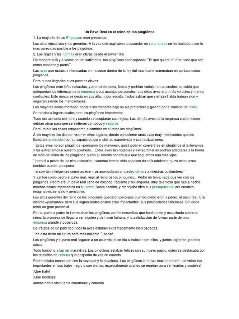 El Pavo Real y su Adaptación Empresarial | PDF | Aves | Aprendizaje