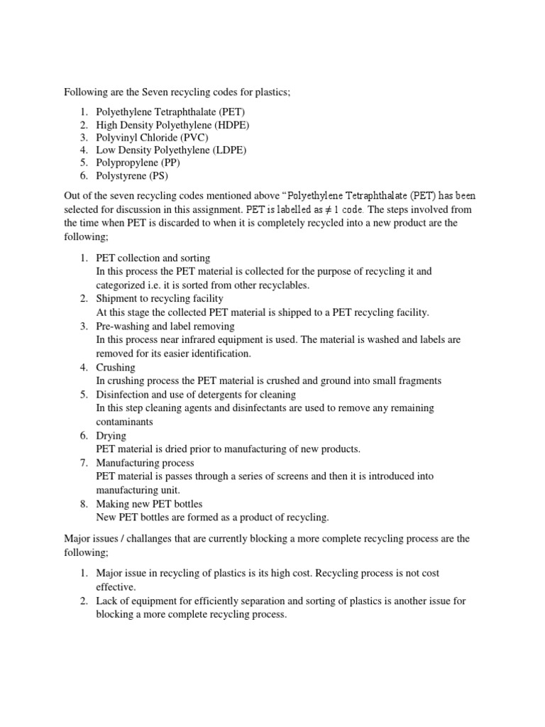 Plastic Recycling Assignment | PDF | Recycling | Plastic