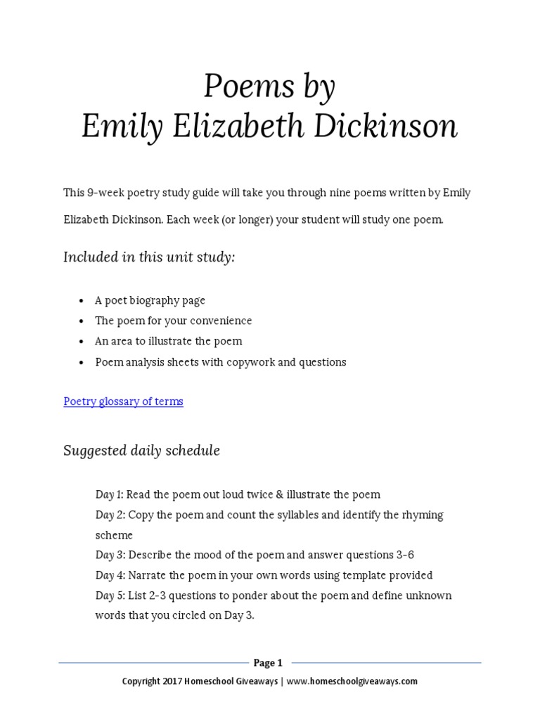 Emily Dickinson Unit Study PDF | PDF | Poetry | Rhyme