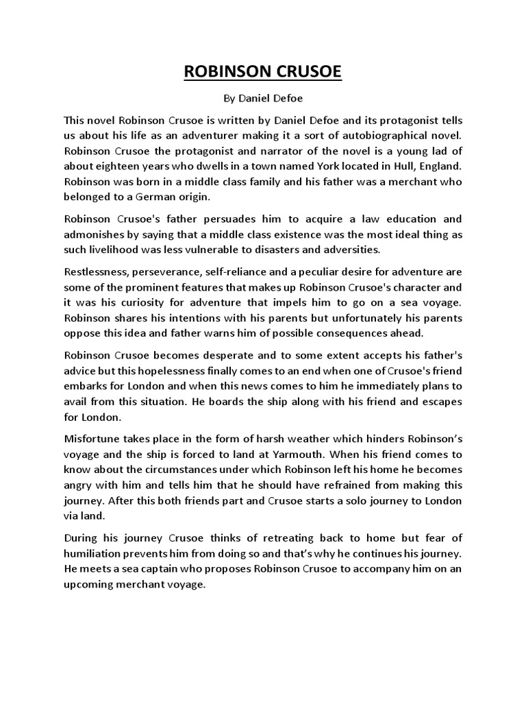 Robinson Crusoe Summary | PDF | Robinson Crusoe | Violence