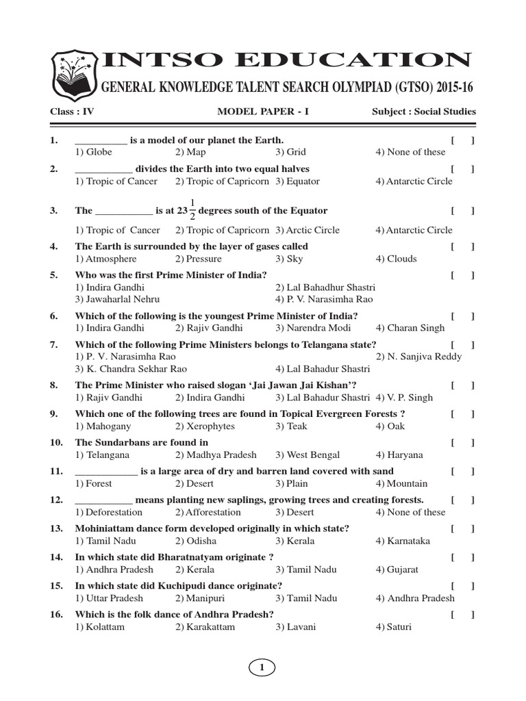 Class 4 GTSO Worksheet | PDF | Jawaharlal Nehru | Politics Of India