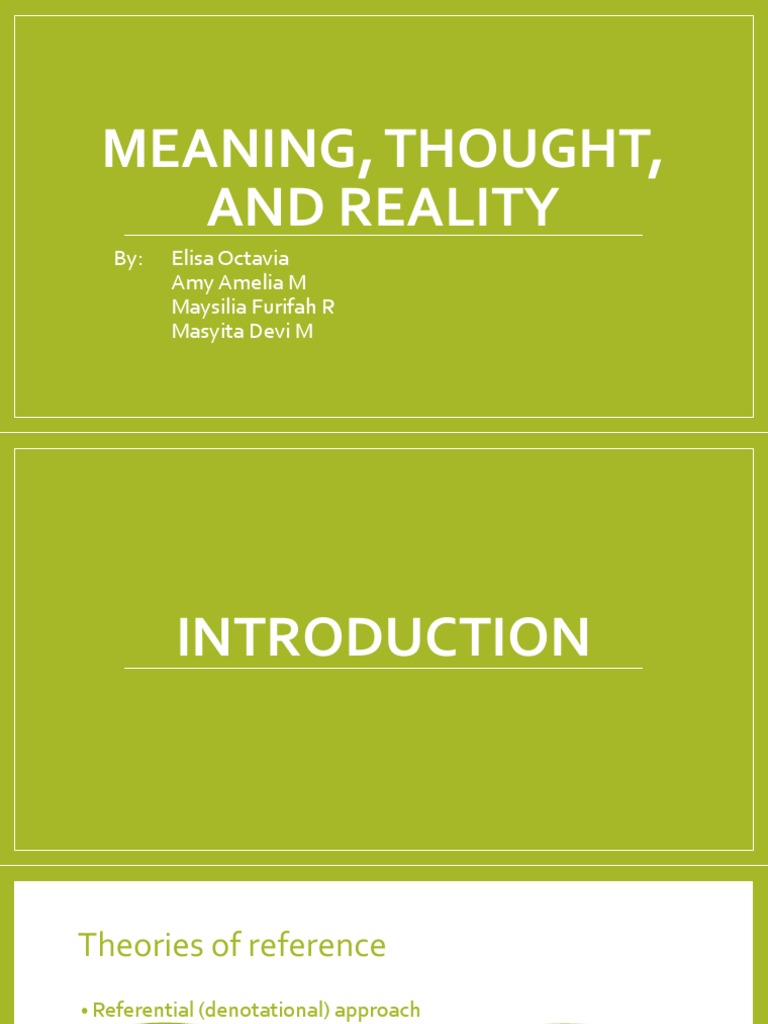 Meaning, Thought, and Reality | PDF | Concept | Semantics