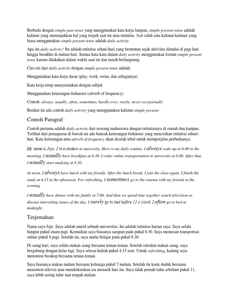 Contoh Daily Routine Habitual Action | PDF