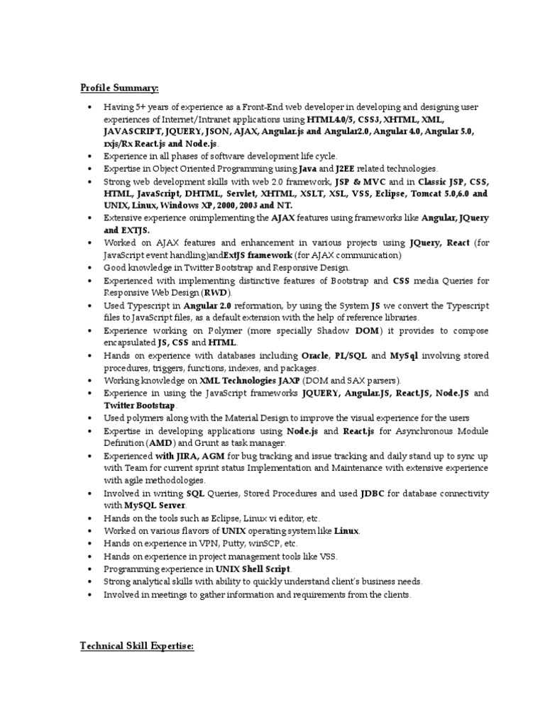 Sample Resume | PDF | Ajax (Programming) | Java Script