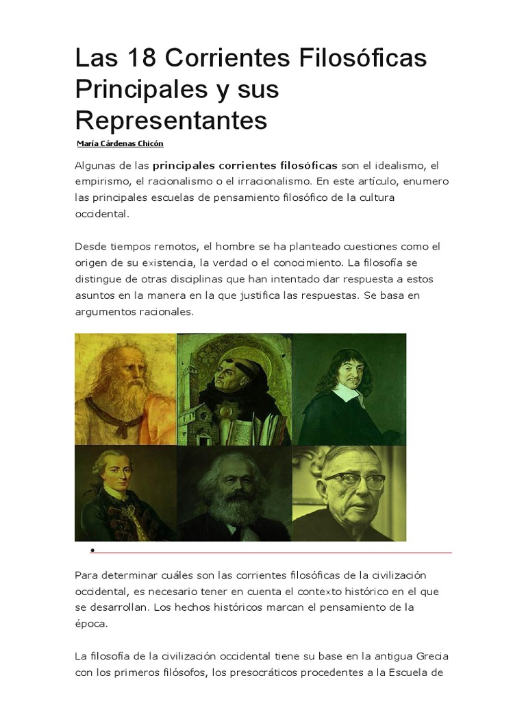 Las 18 Corrientes Filosóficas Principales y Sus Representantes ...