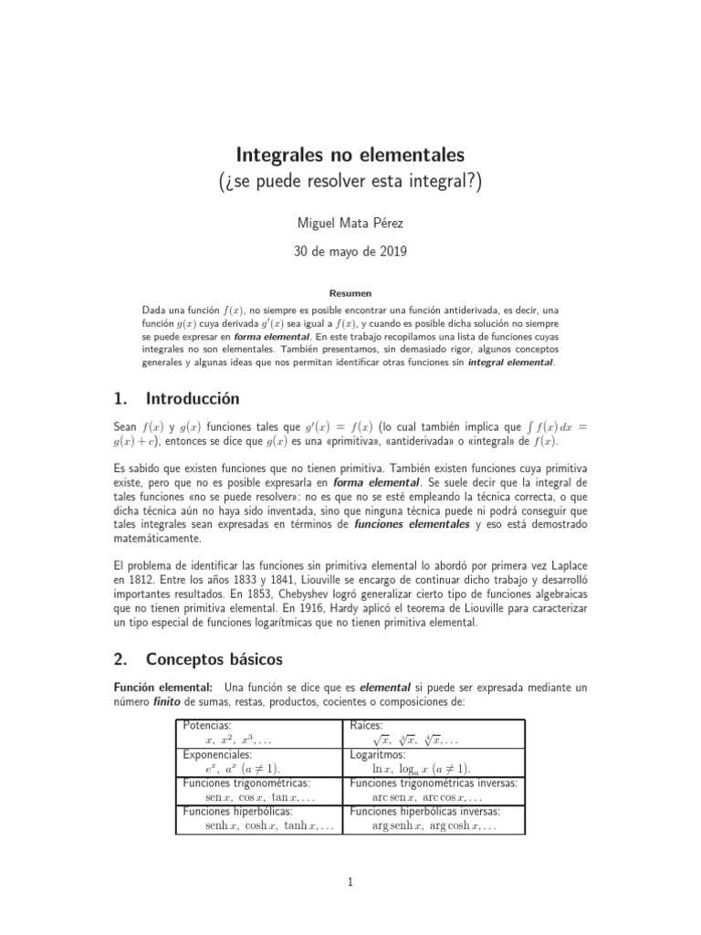 Funciones con Integrales No Elementales | PDF | Integral | Derivado