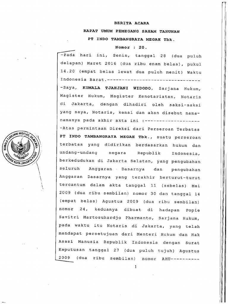 Berita Acara Rapat Umum Pemegang Saham Tahunan PDF | PDF