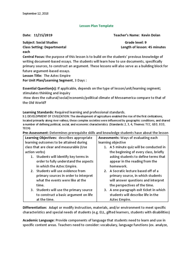 3-Day Lesson Plan Template 2 | PDF | Worksheet | Lesson Plan