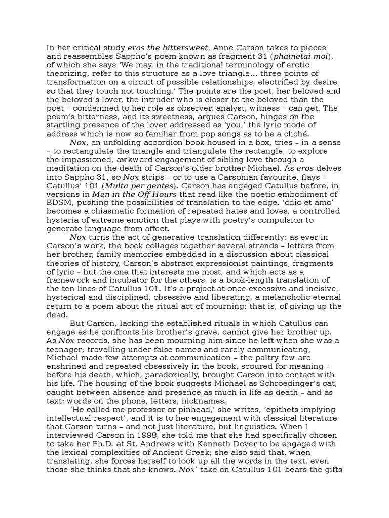 Anne Carson Nox Review | PDF | Linguistics | Semiotics