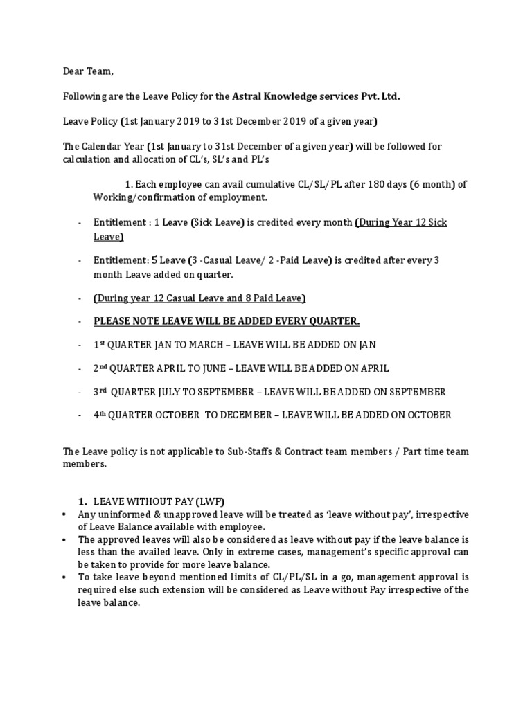 Leave Policy | PDF | Accrual | Sick Leave