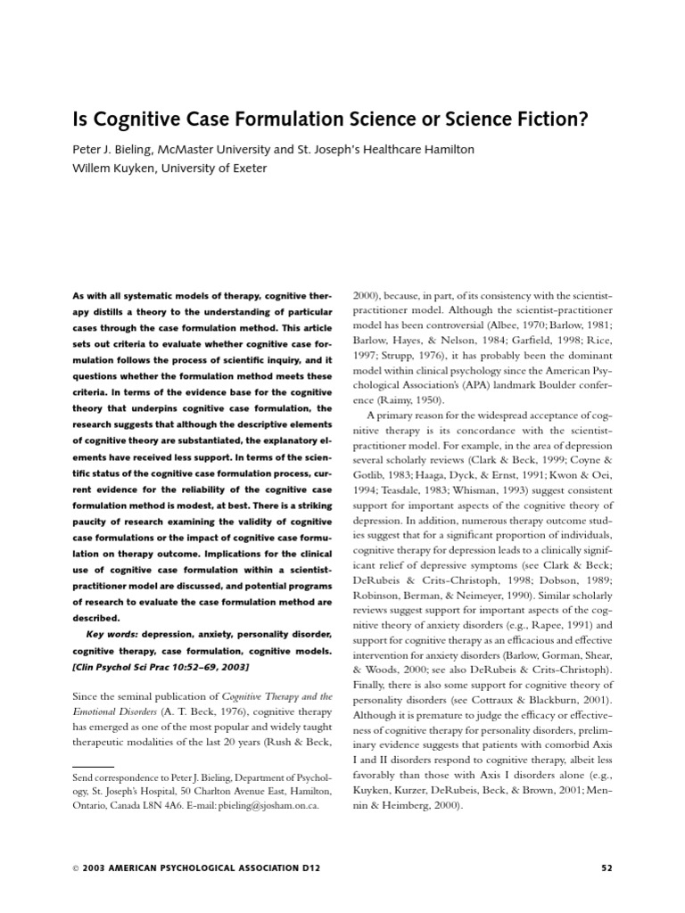 Case Formulation | PDF | Psychotherapy | Cognitive Therapy