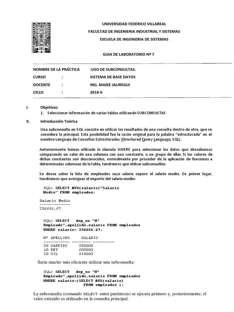 Guía de Subconsultas en SQL | PDF | SQL | Programación de computadoras