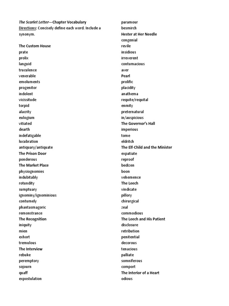 The Scarlet Letter Chapter Vocabulary | PDF