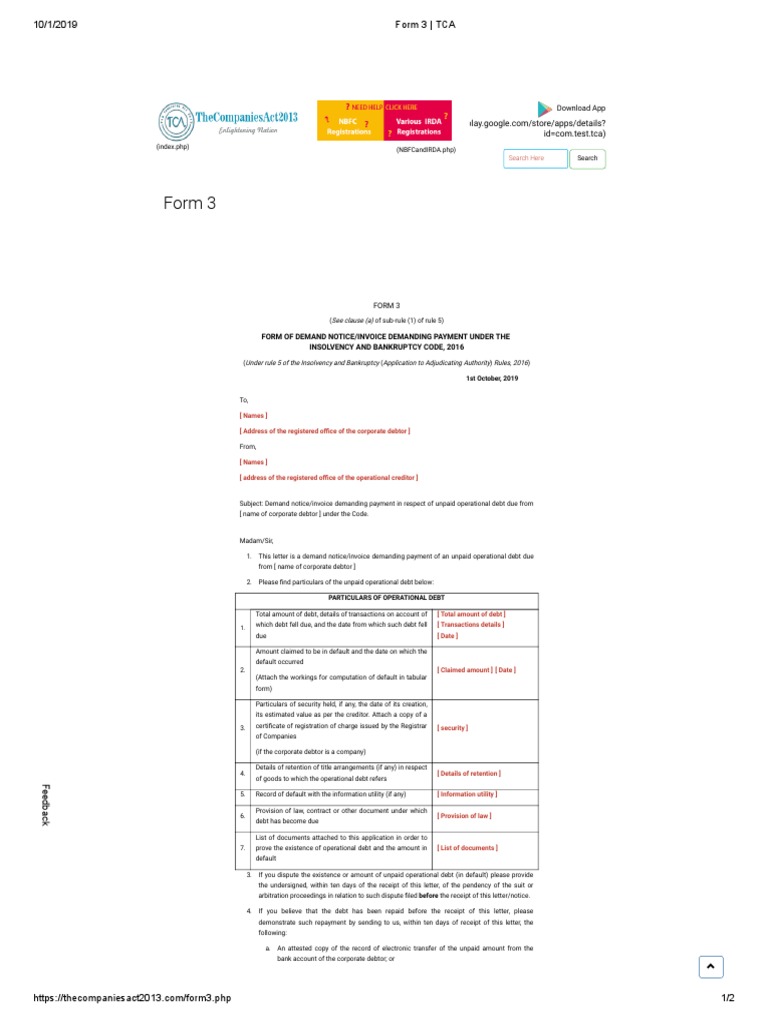 Form 3 - Demand Notice | PDF | Debt | Bankruptcy