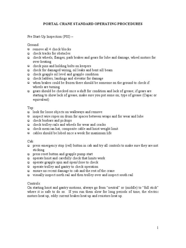 Standard Operating Procedures | PDF | Elevator | Crane (Machine)