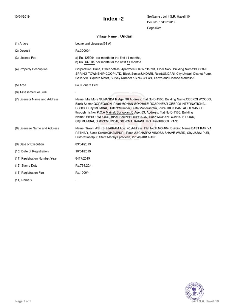 Index 2 Property Agreement Details | PDF | License | Government Information