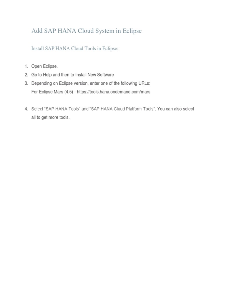 Add SAP HANA Cloud to Eclipse Setup | PDF | Computers