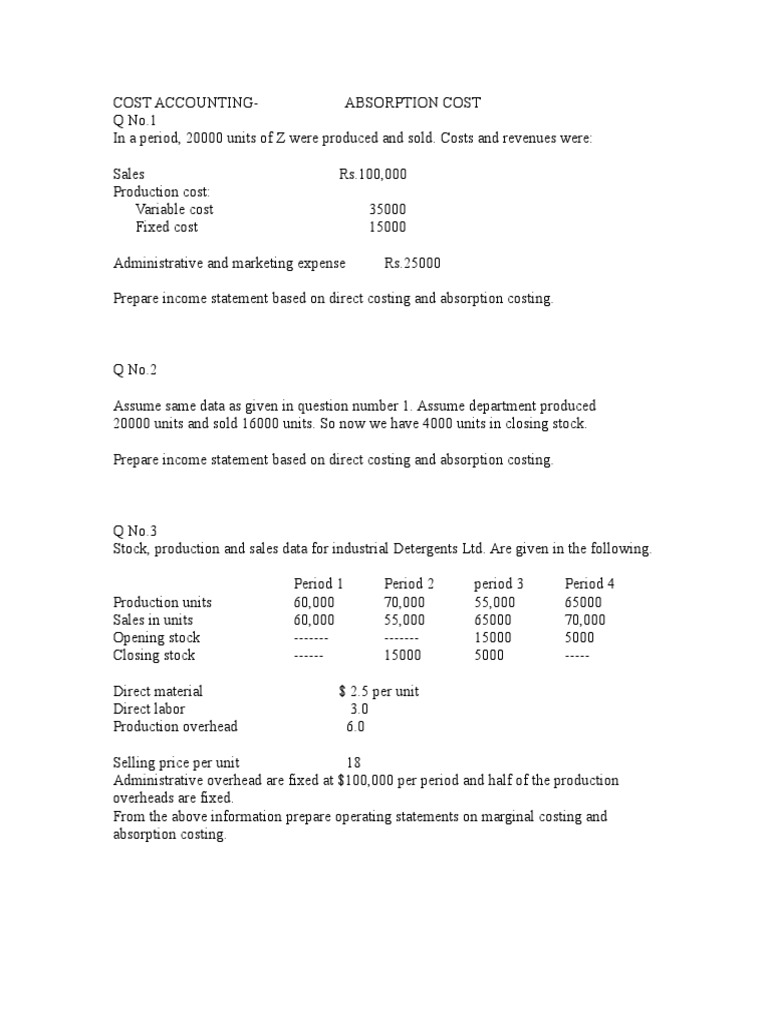 Absorption Cost | PDF | Cost Accounting | Income Statement