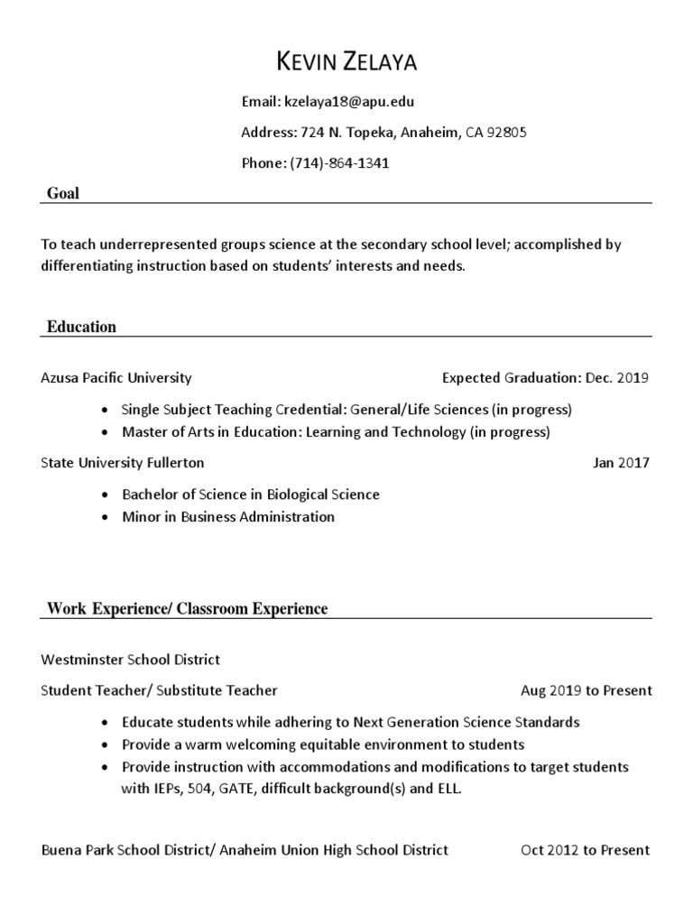 Kevin Zelaya CV 2019 | PDF | Laboratories | Teachers