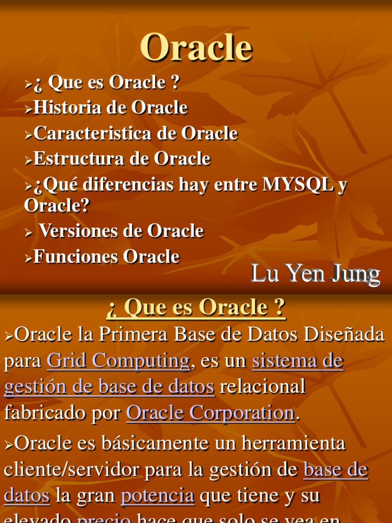 Presentacion Oracle Database Pdf Oracle Corporation Bases De Datos