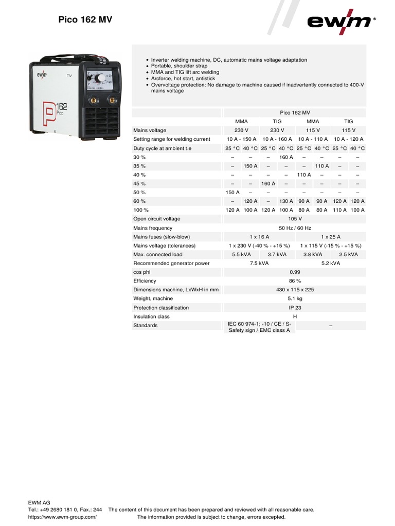 Ewm Pico-162-MV PDF | PDF | Mains Electricity | Electrical Components